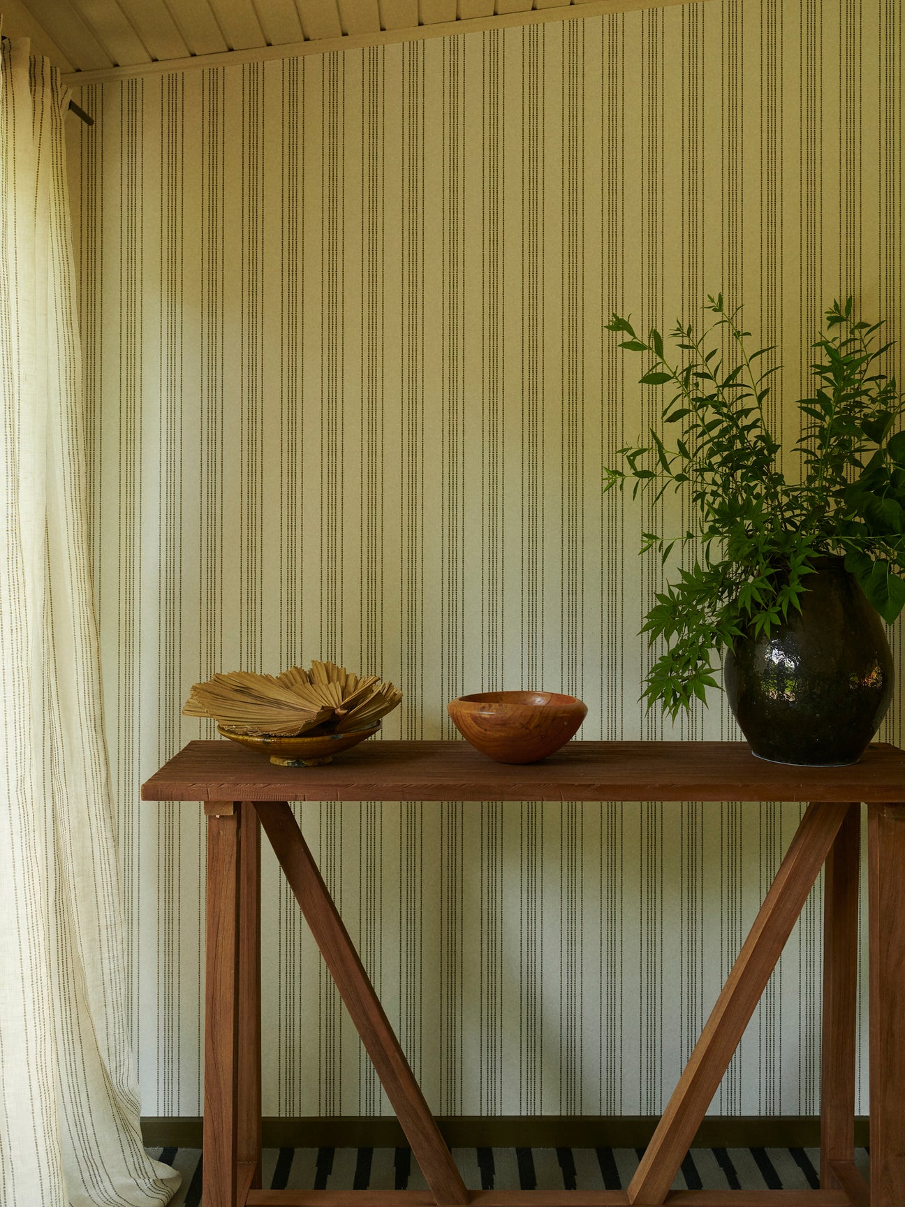 Vera's Stripe Textile base Wallpaper Textile-based Sage – Helene ...